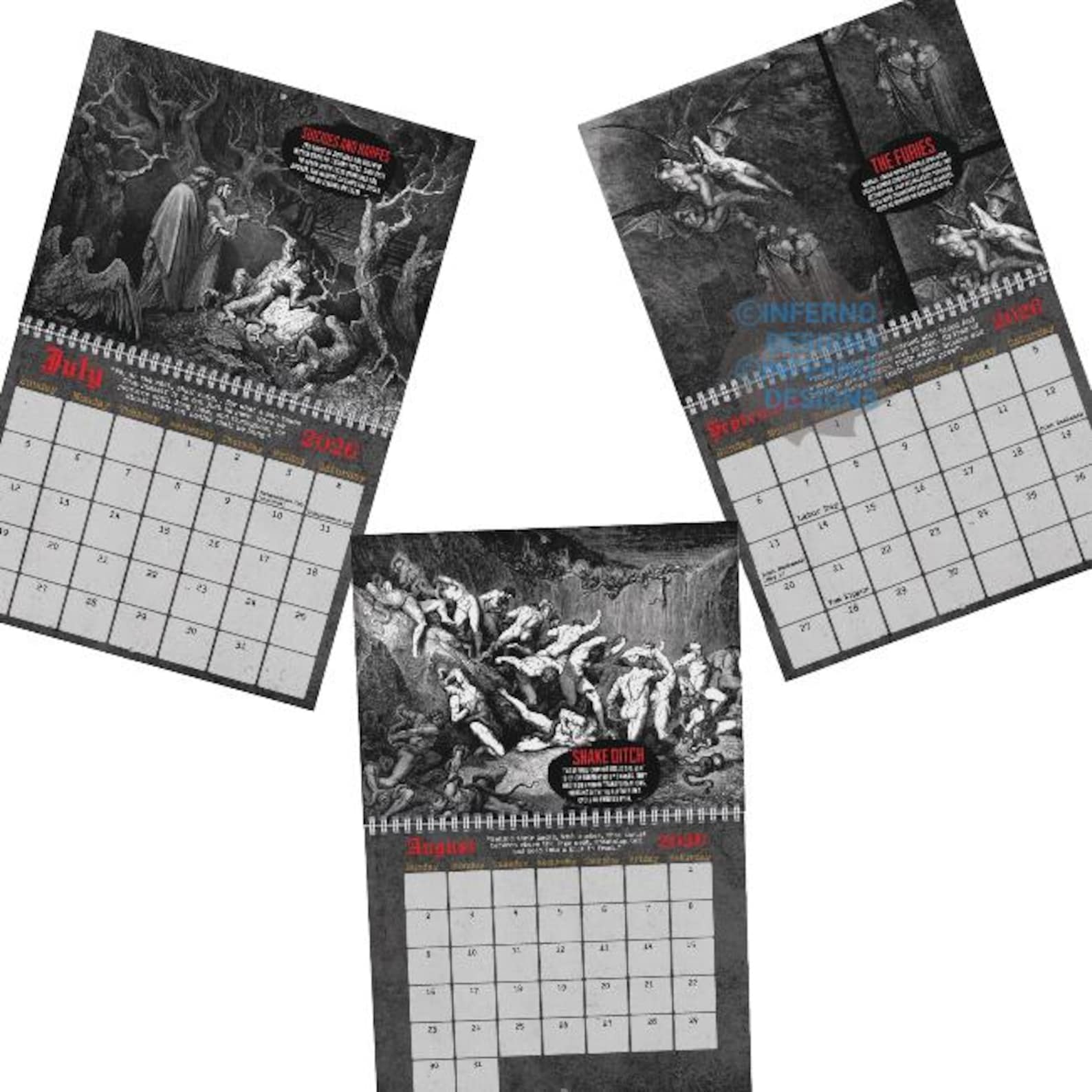 Dante's Inferno 2026 Wall Calendar, Goth Grunge Dark Occult Satanic ...