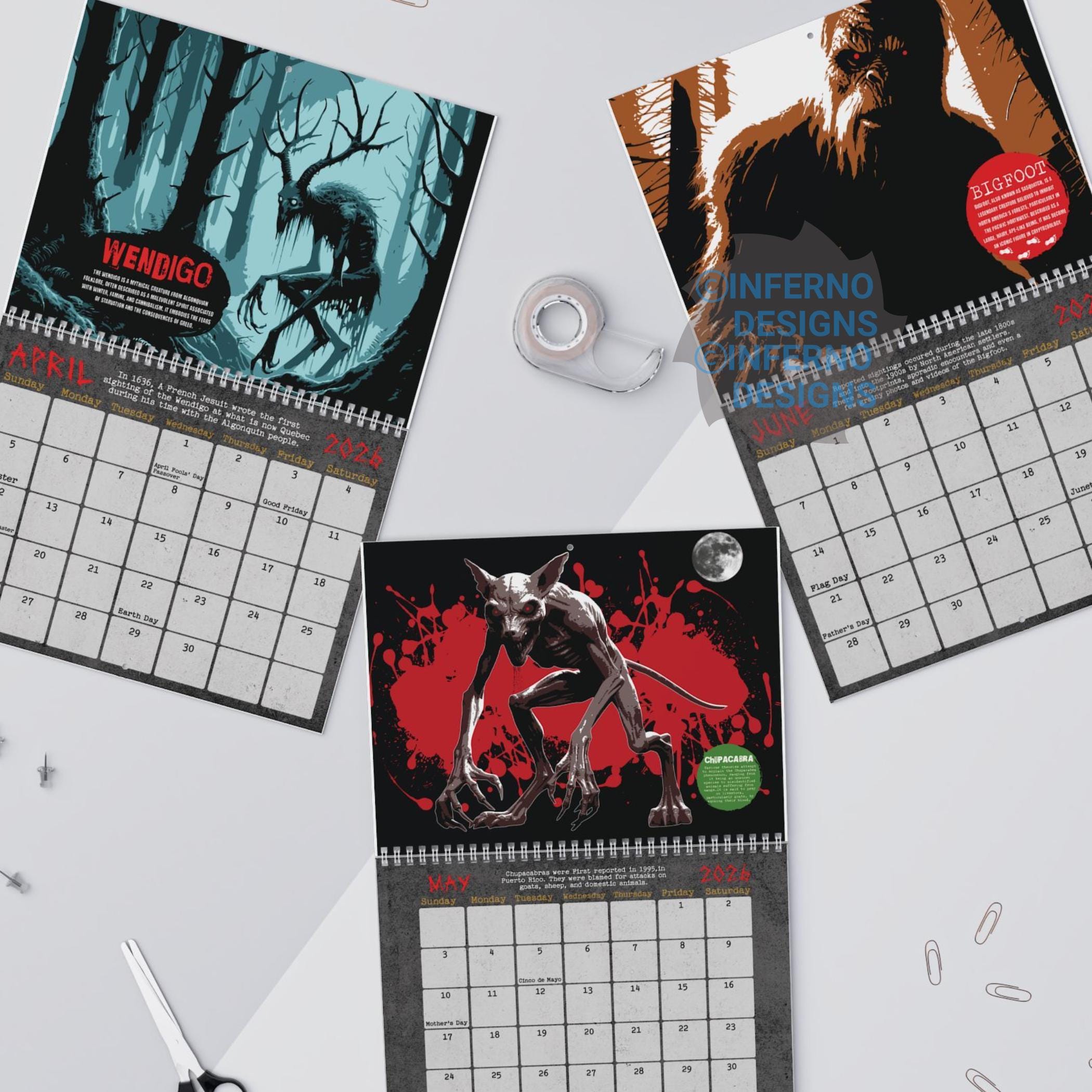 Cryptids 2026 Wall Calendar, Cryptid Calendar, Mothman Bigfoot, Cryptid ...