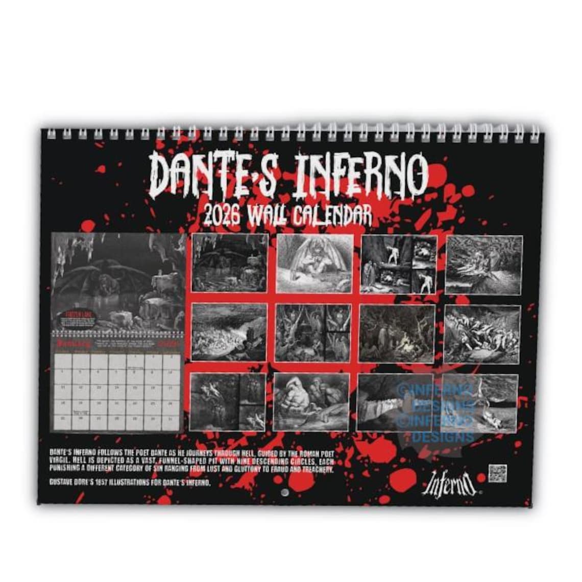 Dante's Inferno 2026 Wall Calendar, Goth Grunge Dark Occult Satanic ...