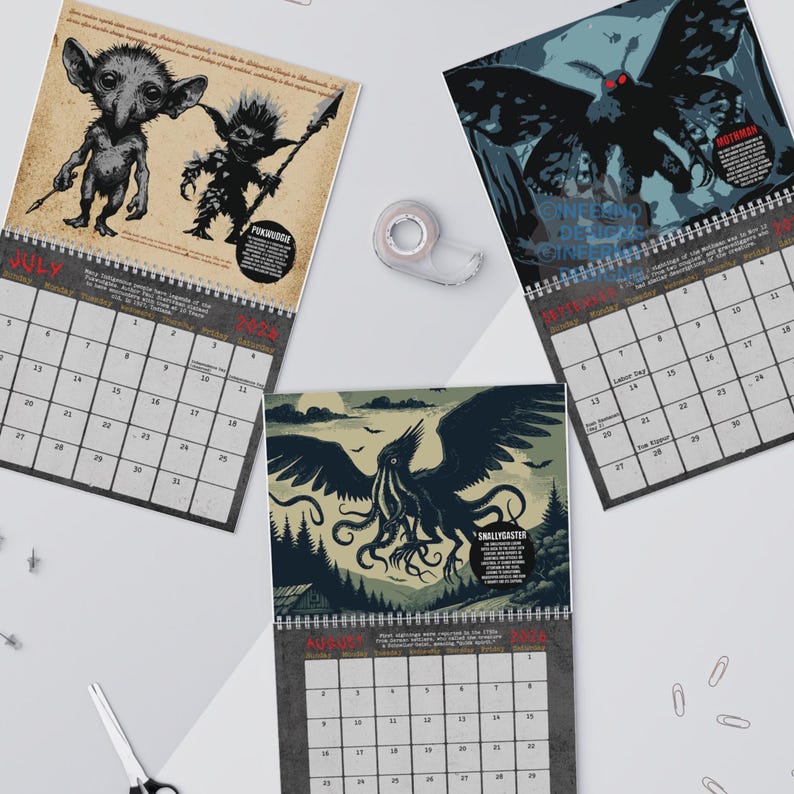 Cryptids 2026 Wall Calendar, Cryptid Calendar, Mothman Bigfoot, Cryptid ...