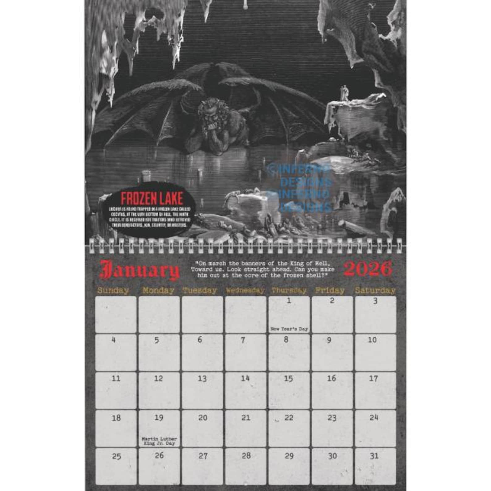 Dante's Inferno 2026 Wall Calendar, Goth Grunge Dark Occult Satanic ...