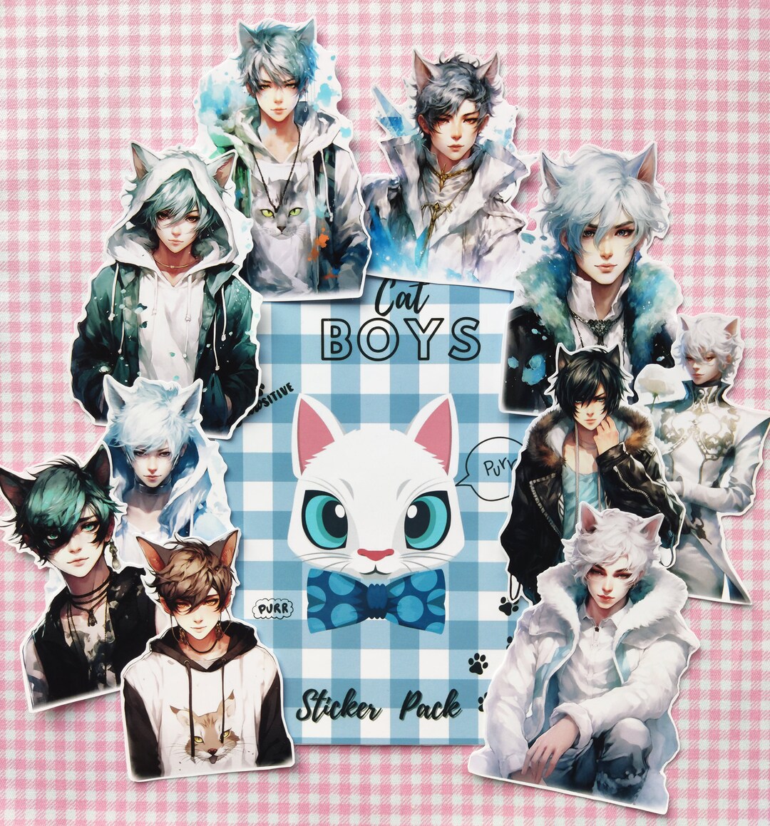 Cat Boy Stickers Pack Male Edition in Glossy and Holographic Finish ...