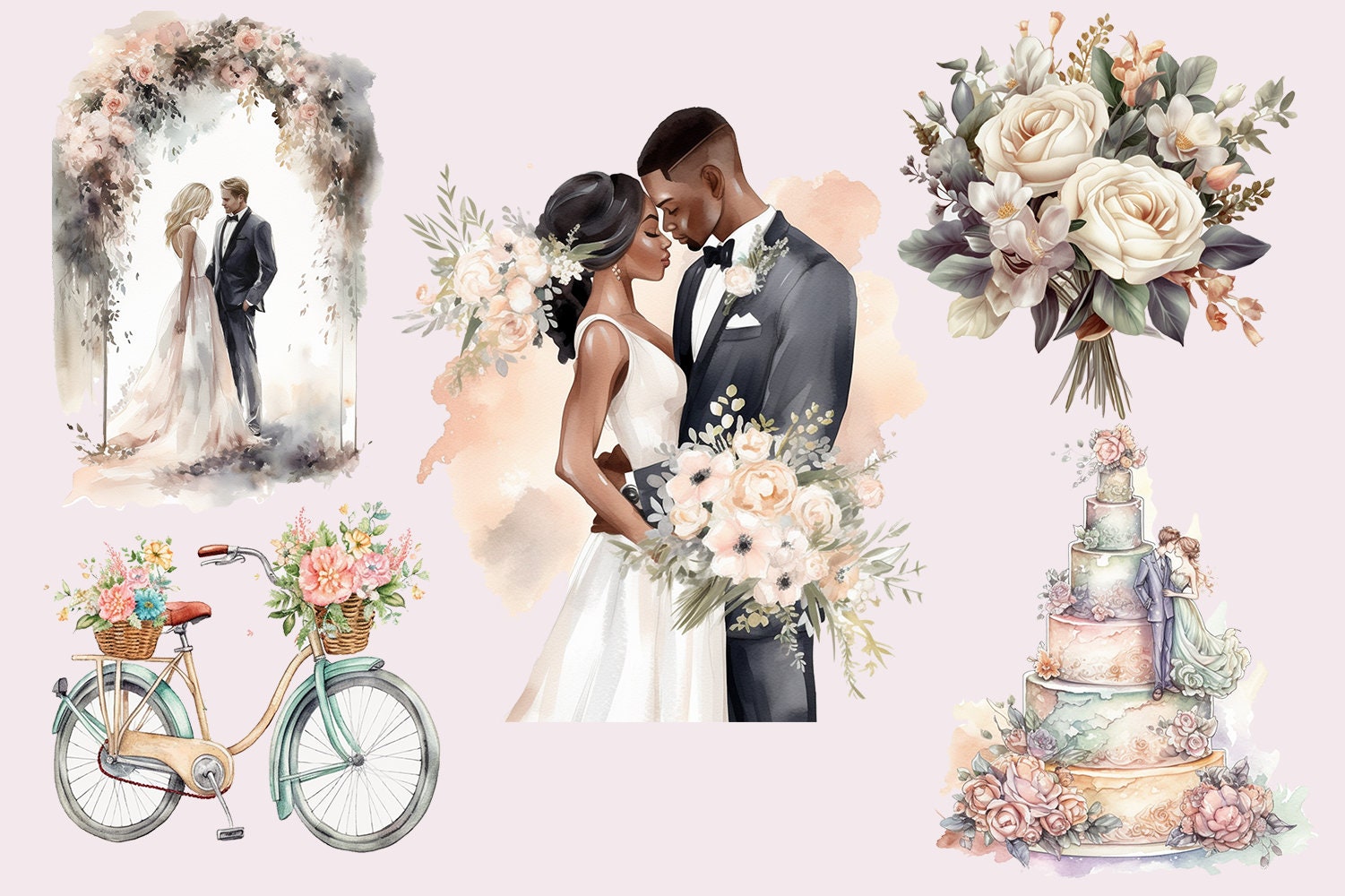 Wedding Clipart Bundle Watercolor, Transparent PNG, Scrapbook, Junk ...