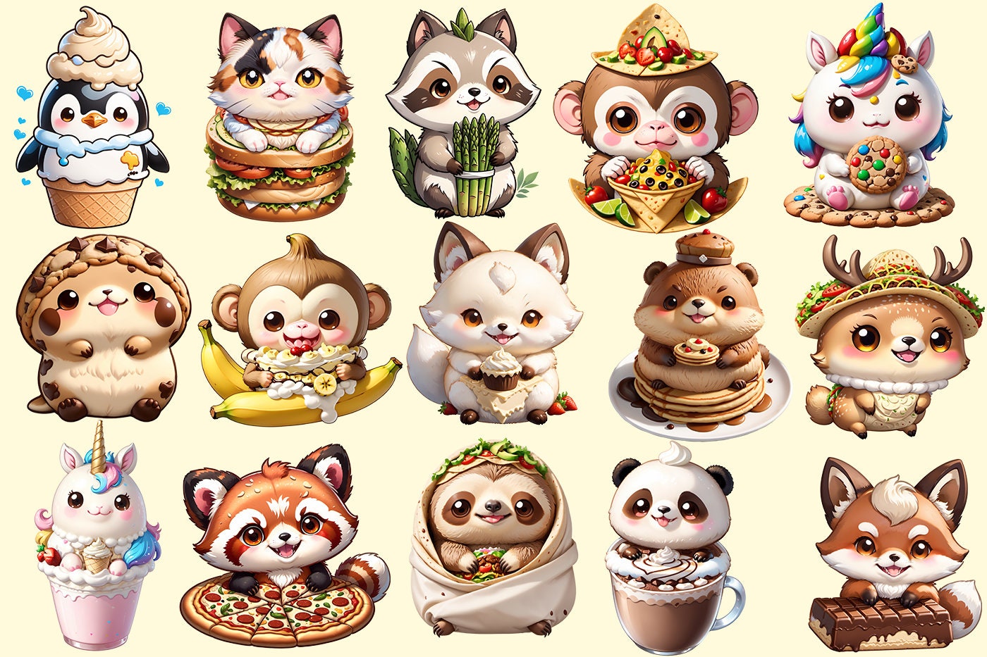 Adorable Food Pets Clipart Kawaii Animals, Food Theme Art, Pet PNG ...