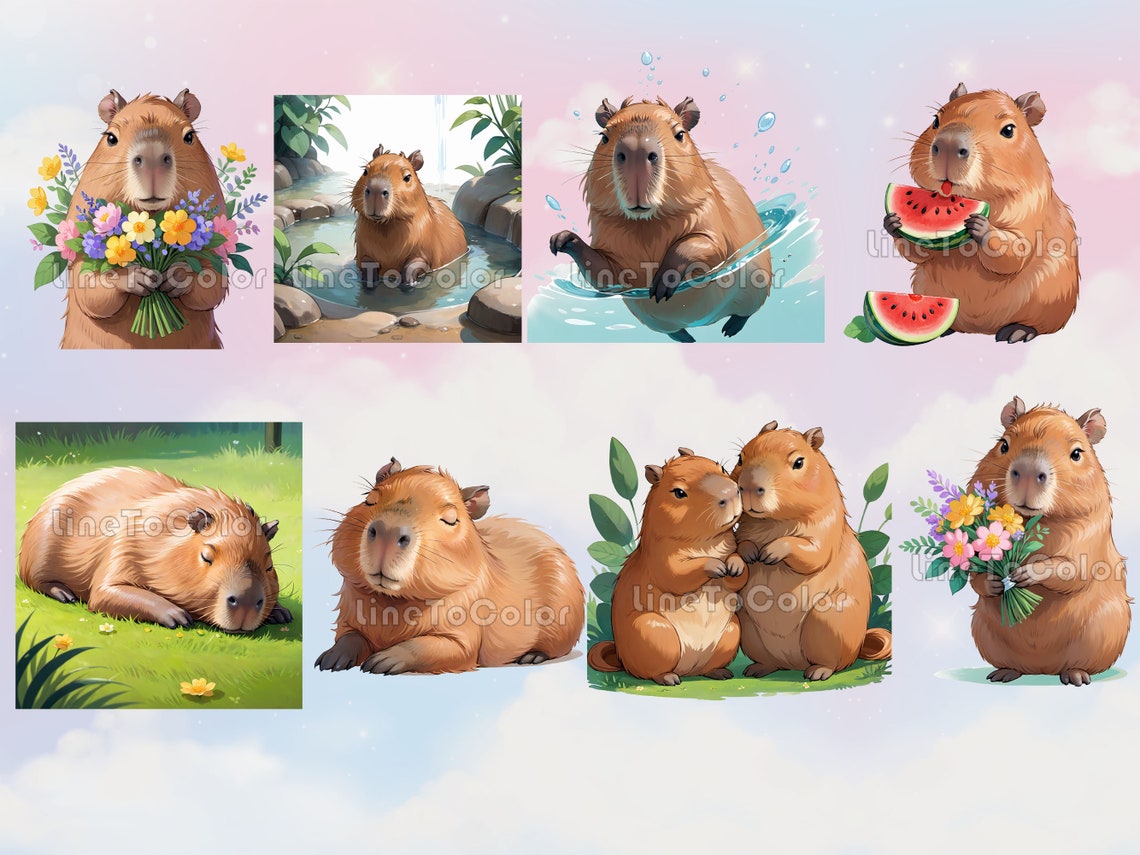 Capybaras Clipart Bundle & Sublimation Art Cute Animal, Digital ...