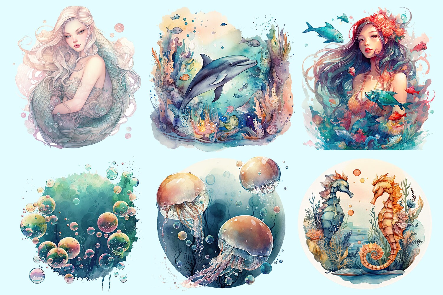 Underwater Wonder Clipart & Sublimation Mermaid Art Png Clam - Etsy