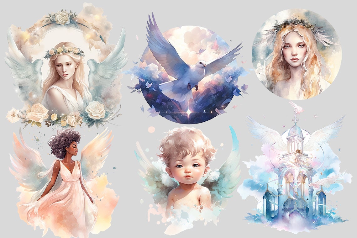 30 Heaven's Angels Clipart & Sublimation, Angel Art Png, Angelic Theme ...