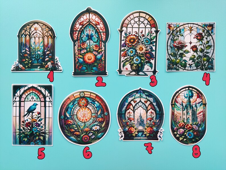 Stained Glass Sticker Pack Glossy and Holographic Finish Gothic Windows ...