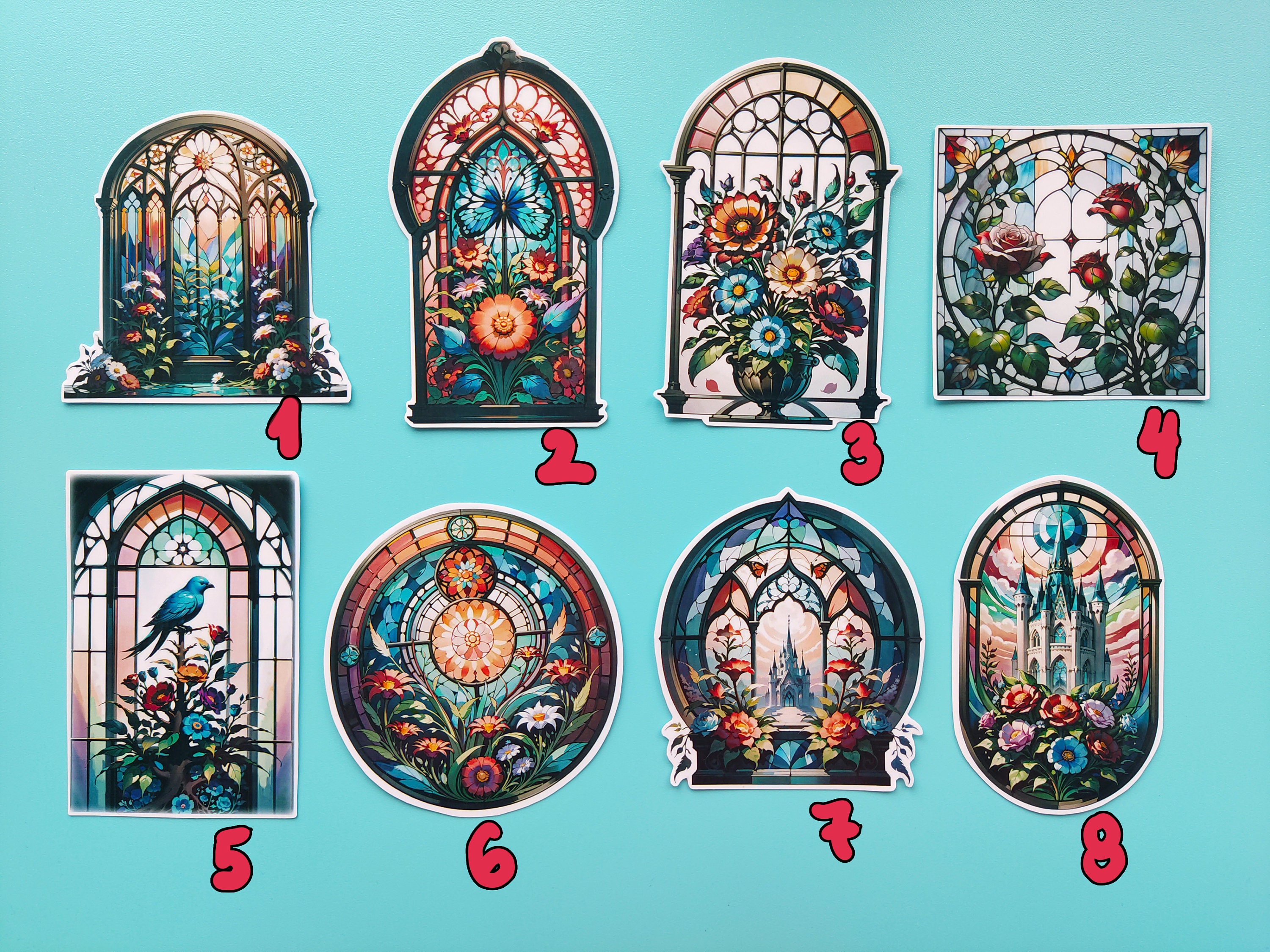 Stained Glass Sticker Pack Glossy and Holographic Finish Gothic Windows ...
