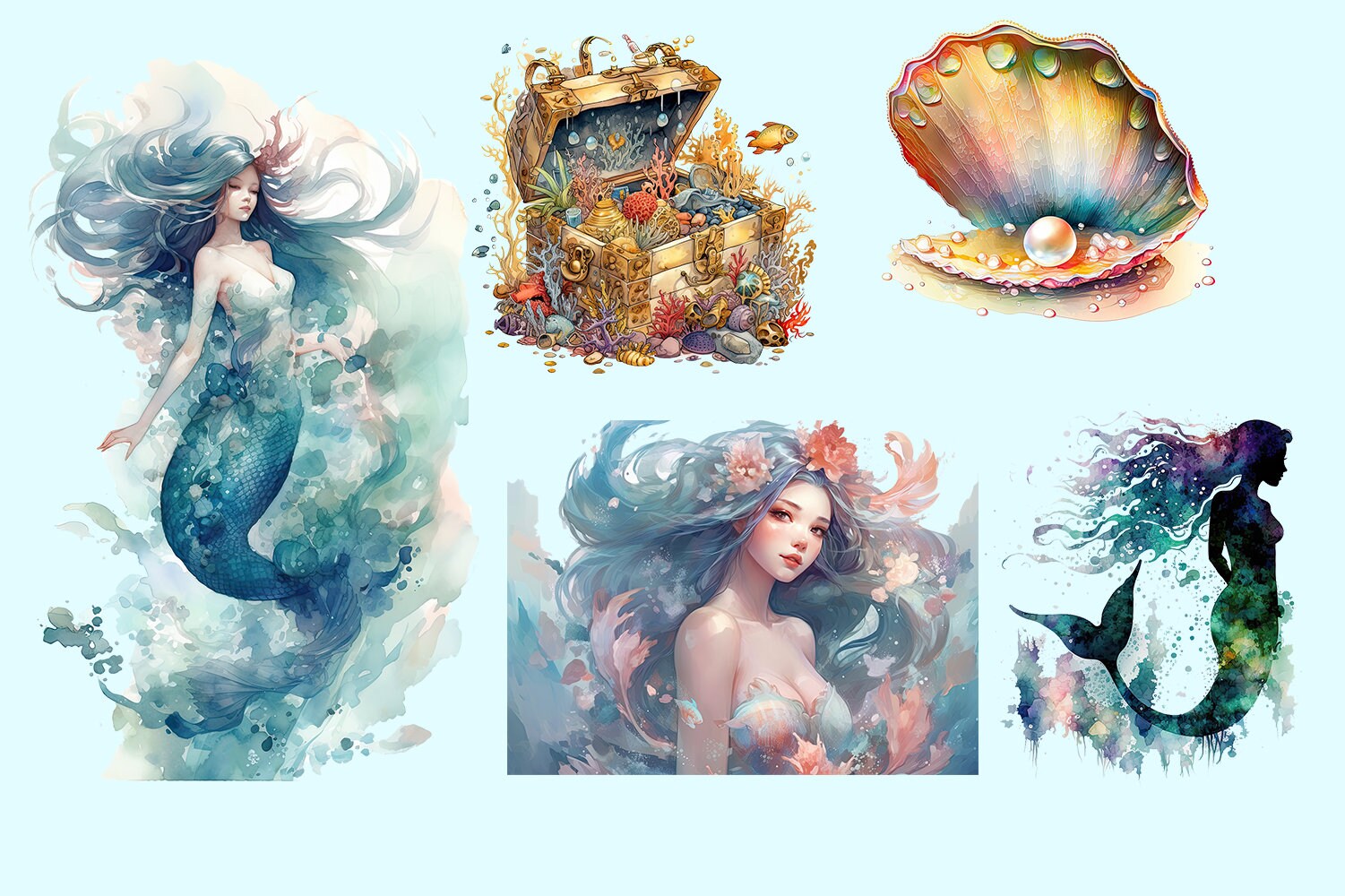 Underwater Wonder Clipart & Sublimation Mermaid Art Png Clam - Etsy