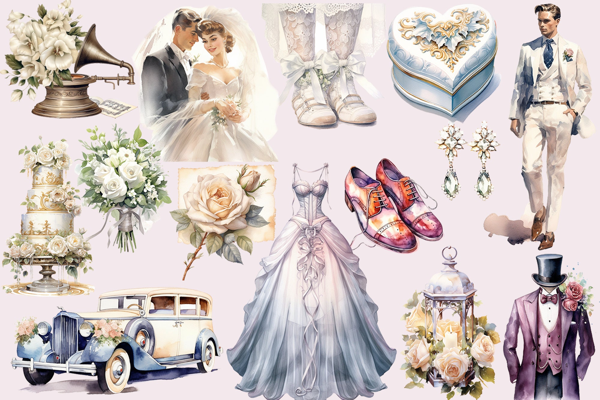 Vintage Wedding Clipart Bundle - Etsy