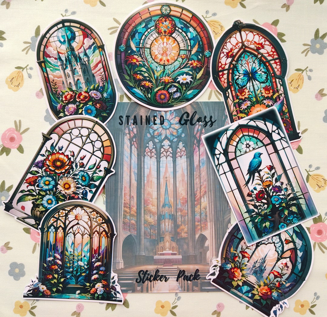 Stained Glass Sticker Pack Glossy and Holographic Finish Gothic Windows ...