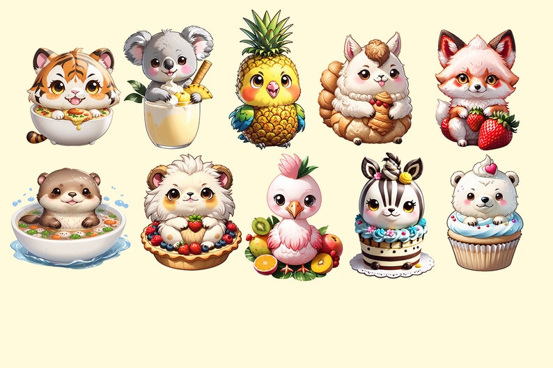 Adorable Food Pets Clipart Kawaii Animals, Food Theme Art, Pet PNG ...