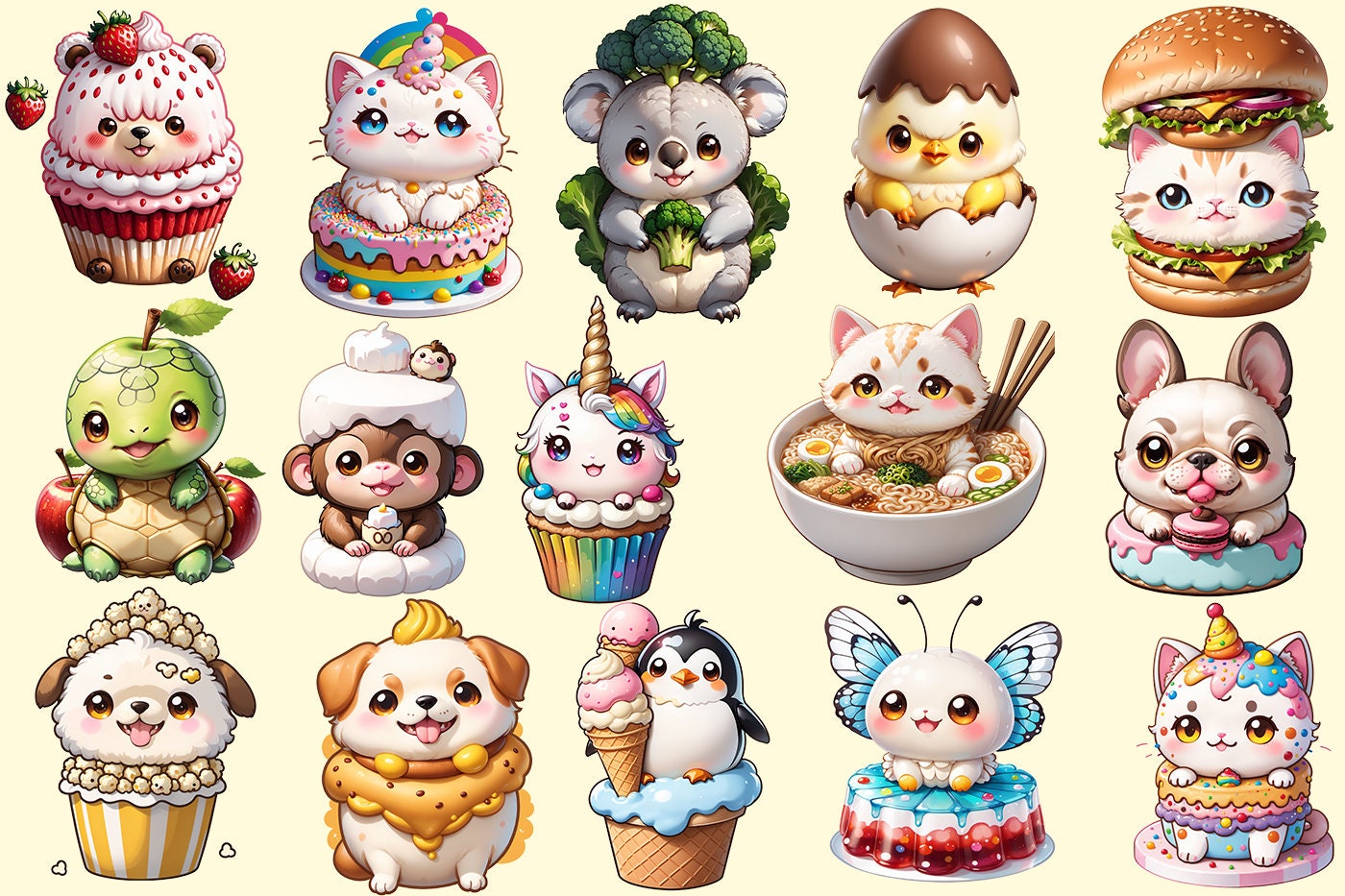 Adorable Food Pets Clipart Kawaii Animals, Food Theme Art, Pet PNG ...
