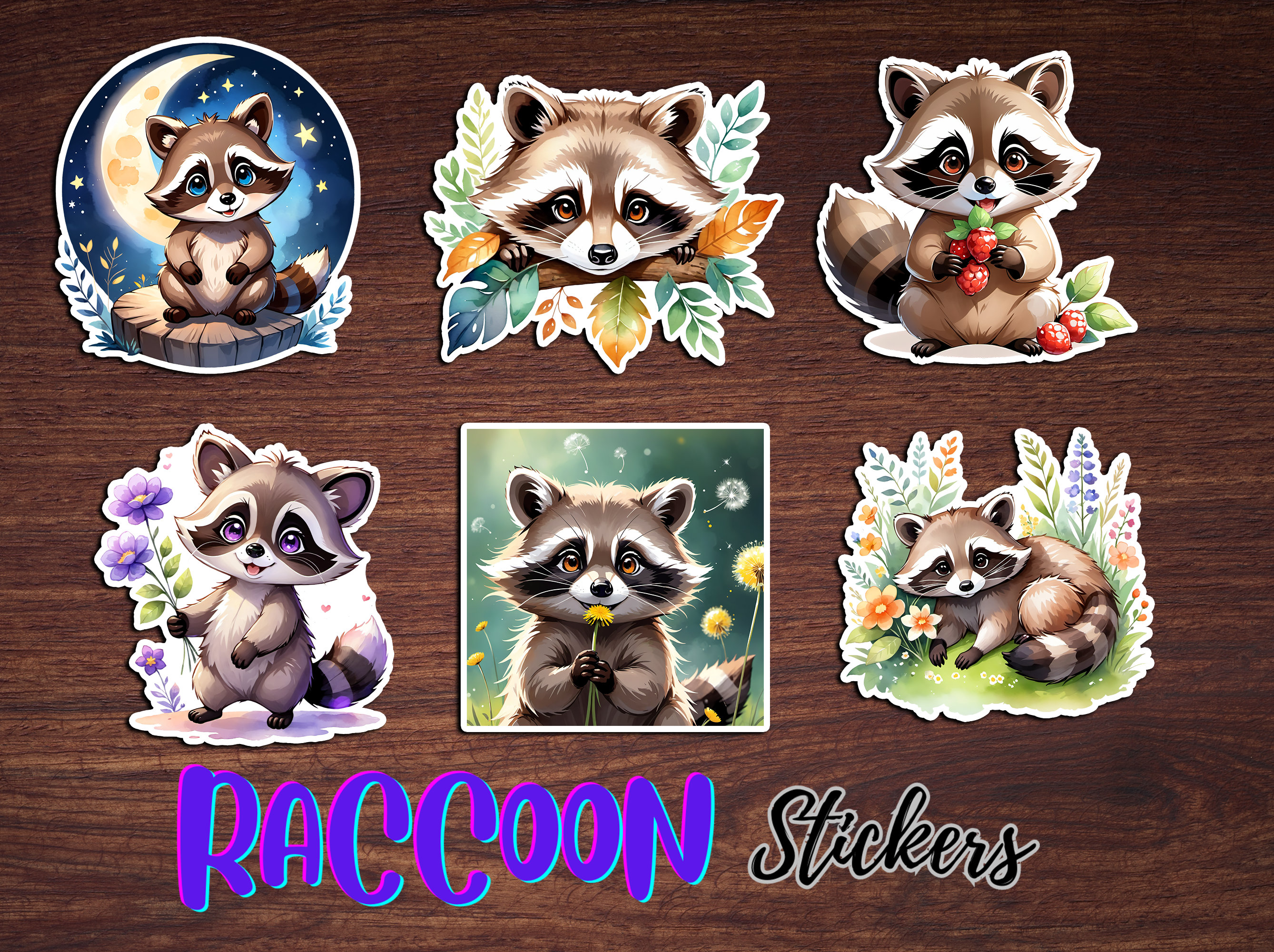 Raccoon Sticker Pack Cute Raccoon, Adorable Animal, Whimsical Creature ...