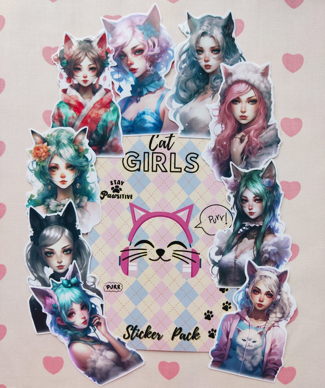 Cat Girl Stickers Pack Female Edition in Glossy and Holographic Finish ...