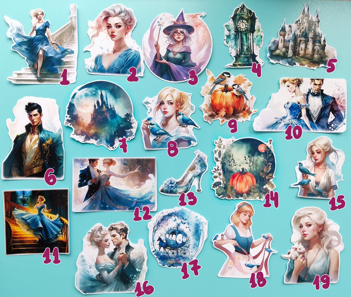 Whimsical Modern Cinderella Sticker Pack Glossy and Holographic Finish ...