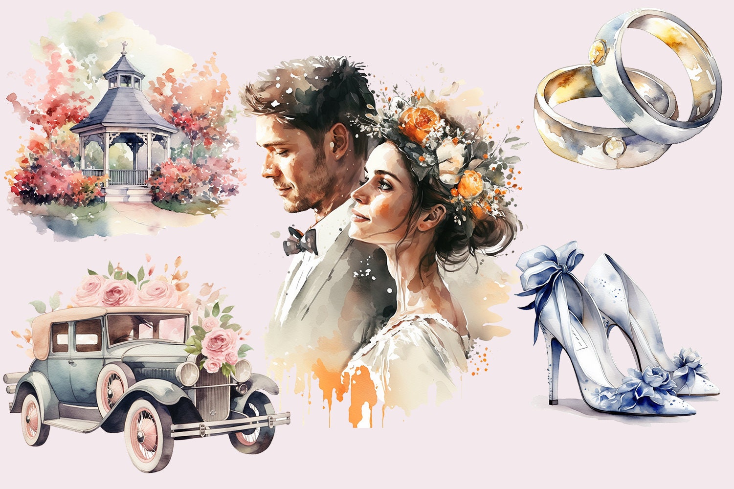 Wedding Clipart Bundle Watercolor, Transparent PNG, Scrapbook, Junk ...