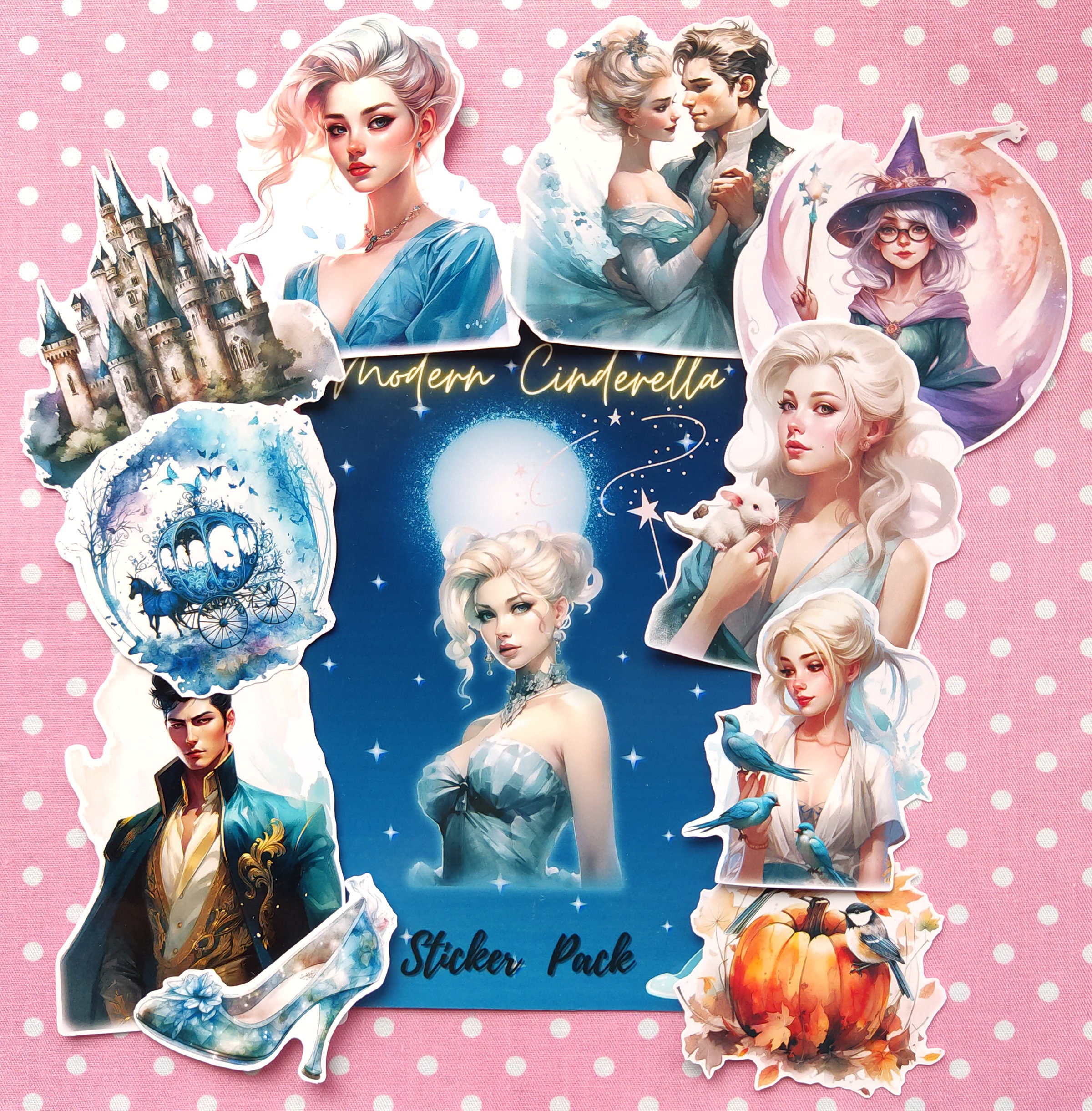 Whimsical Modern Cinderella Sticker Pack Glossy and Holographic Finish ...