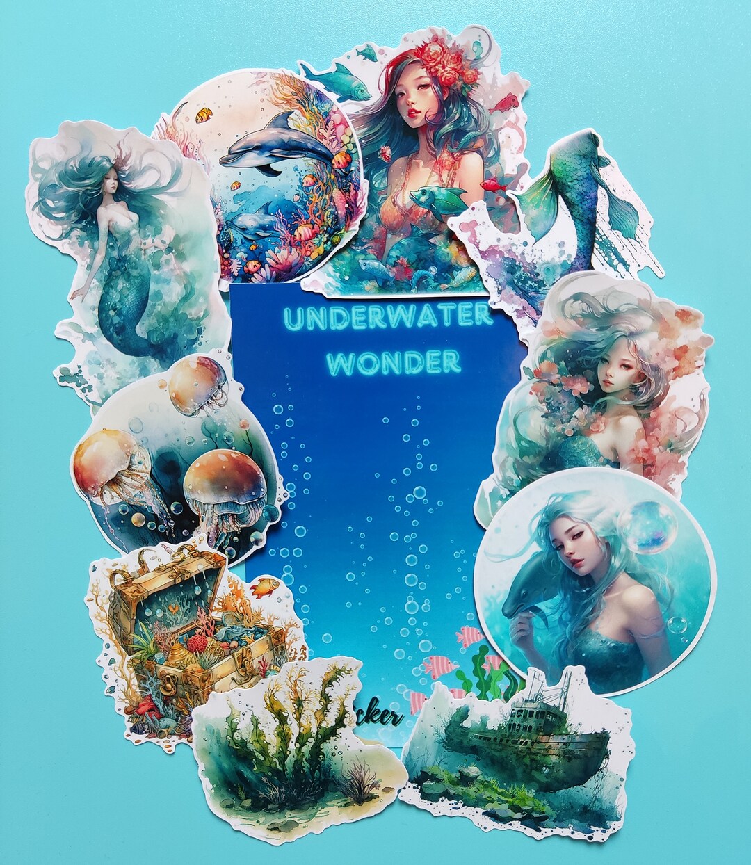 Underwater Wonder Stickers Pack Holographic and Glossy whimsical ...
