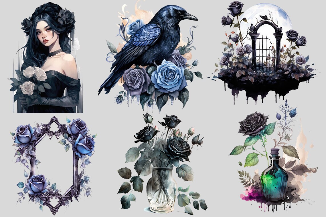 Gothic Black Roses Clipart Bundle - Etsy