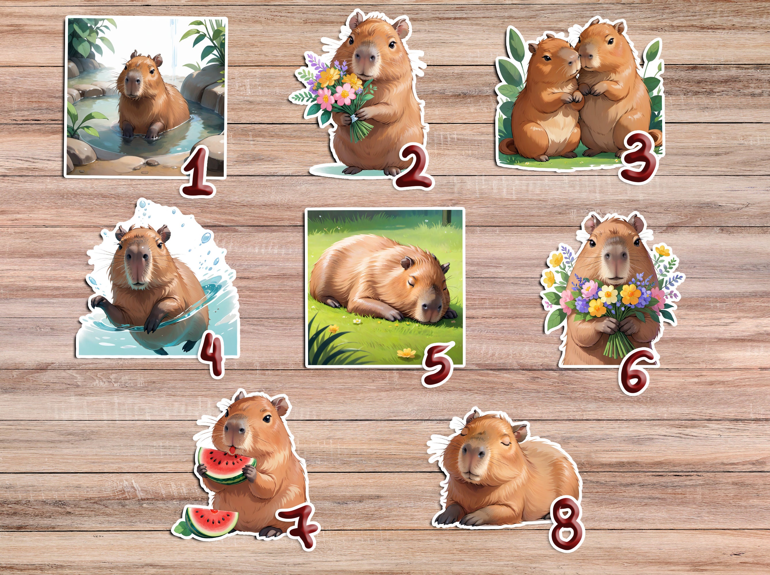 Capybaras Sticker Pack Glossy and Holographic Finish Adorable Kawaii ...