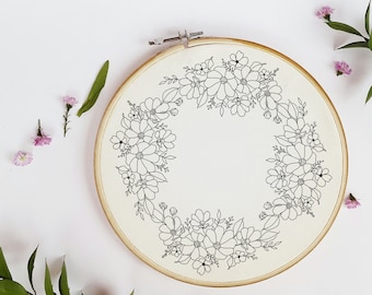 Wreath Embroidery Pattern Flower Pattern Hand Embroidery Pattern Round ...