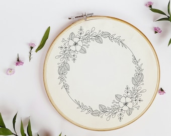 Wreath Embroidery Pattern Flower Pattern Hand Embroidery Pattern Round ...