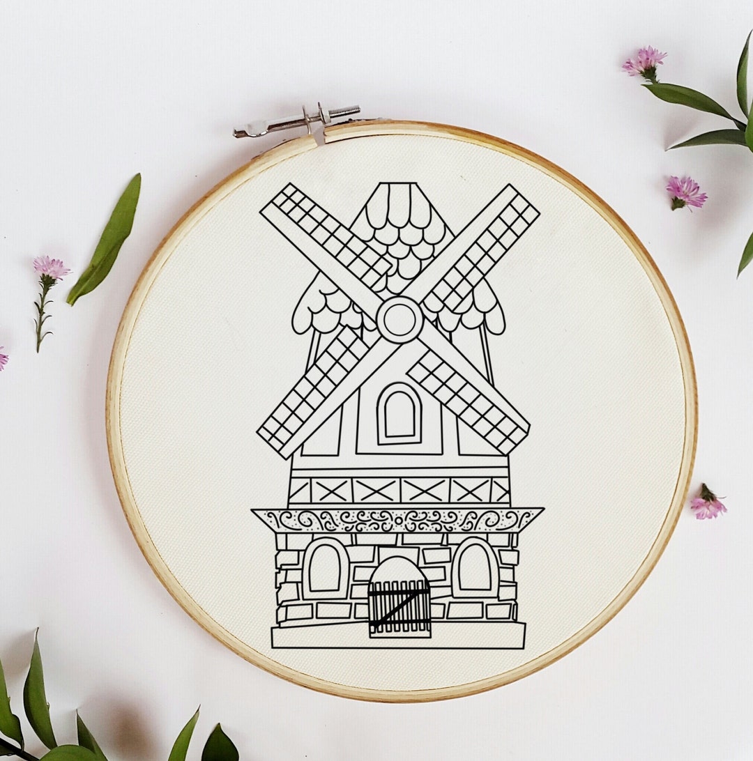 Floral Windmill Hand Embroidery Pattern: Dutch Design (PDF & JPG) - Etsy