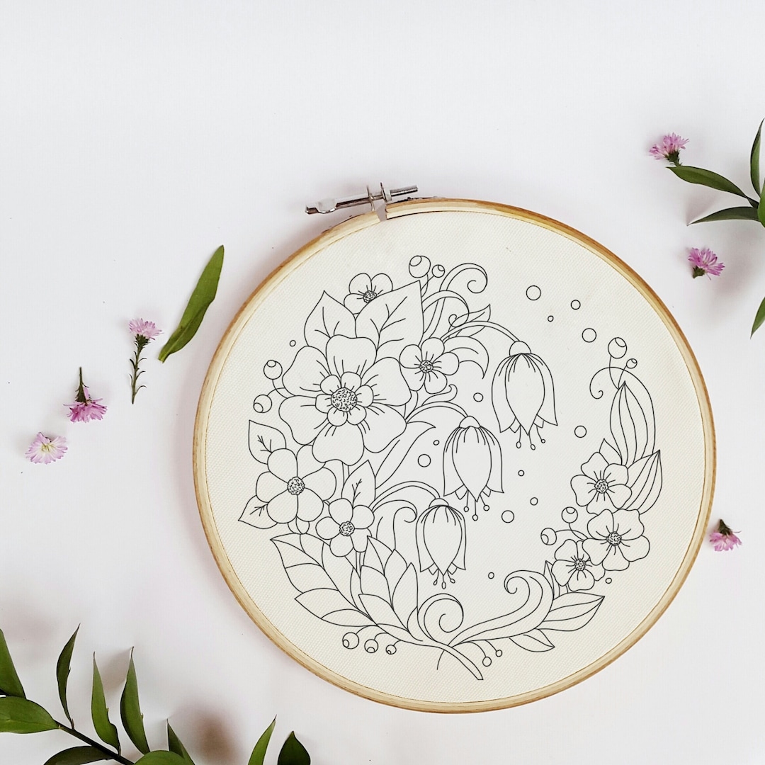 Blooming Flowers Hand Embroidery Pattern, PDF & JPG, Easy Embroidery ...