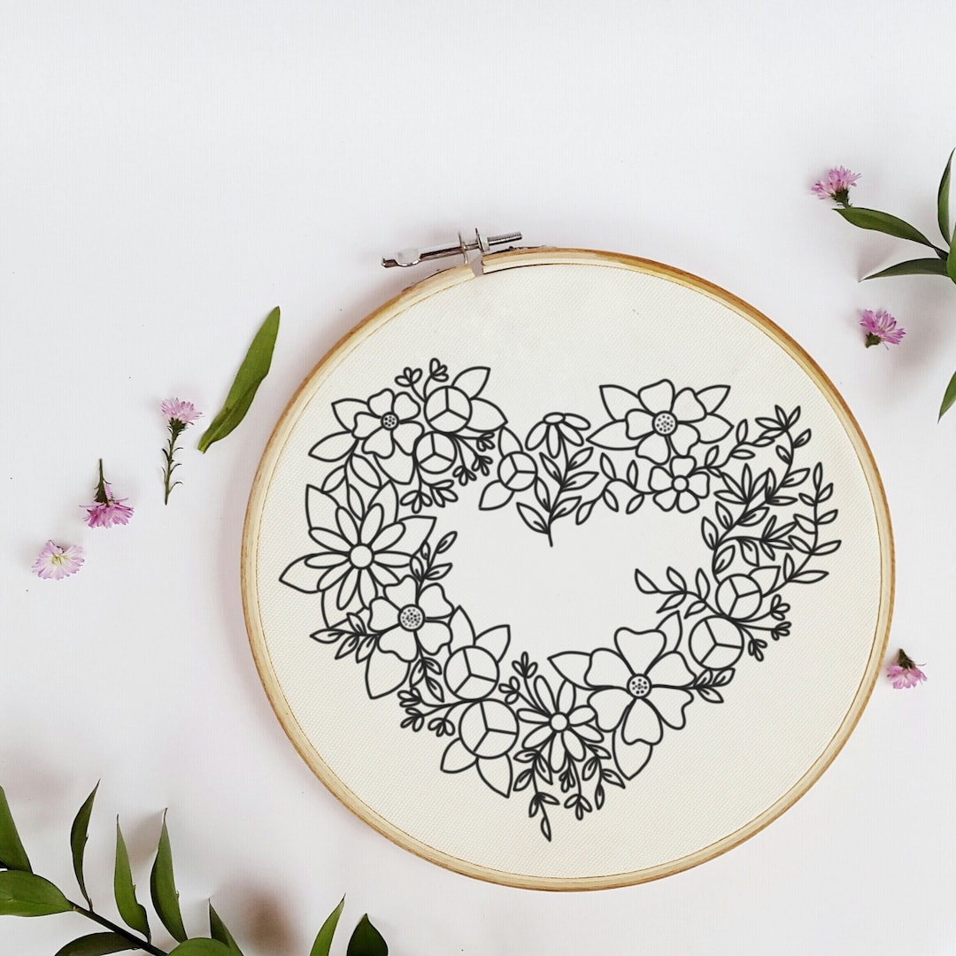 PDF Pattern/embroidery Pattern/heart Embroidery/flower Pattern ...