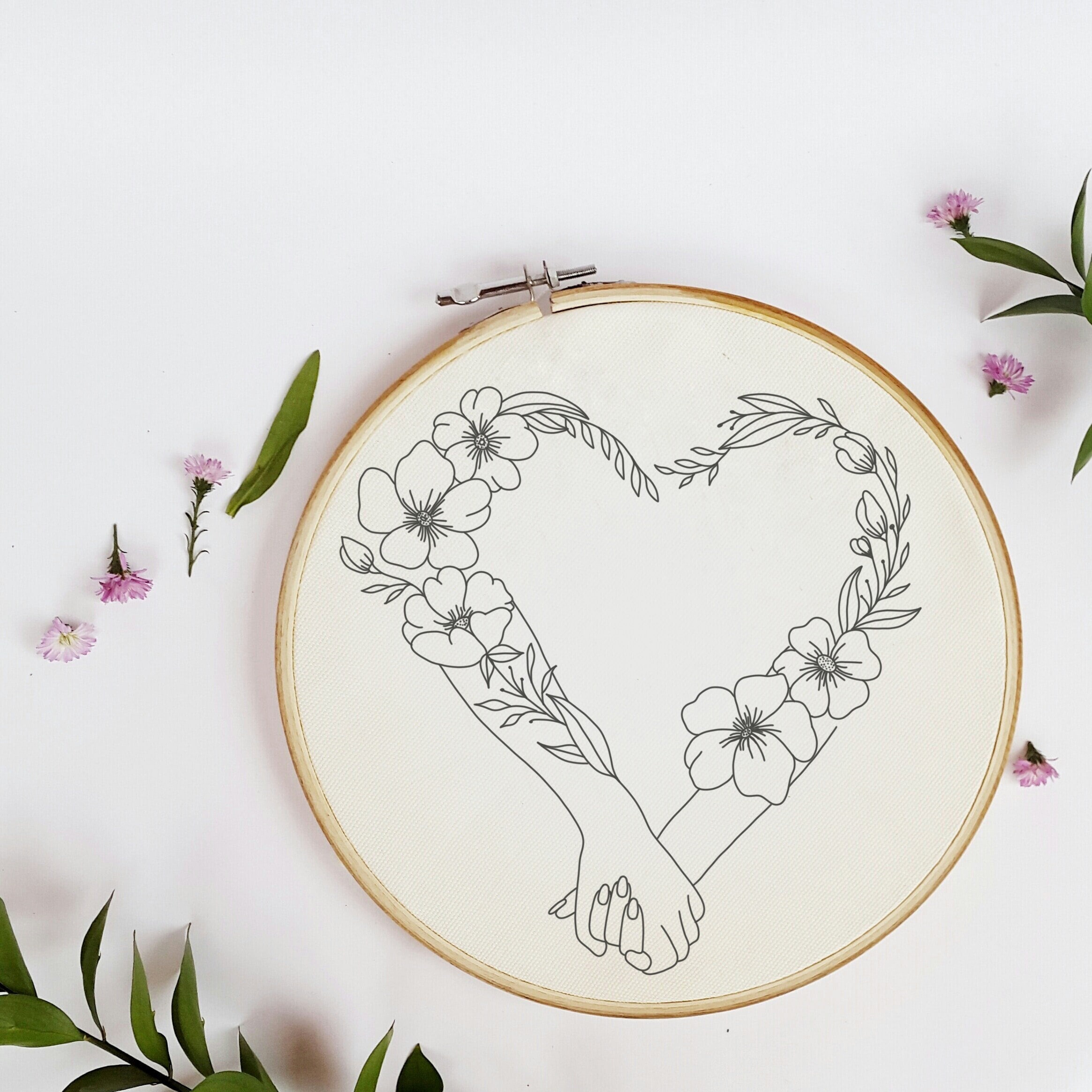 Holding Hands Embroidery Pattern: Floral Heart, Love Design (PDF & JPG ...