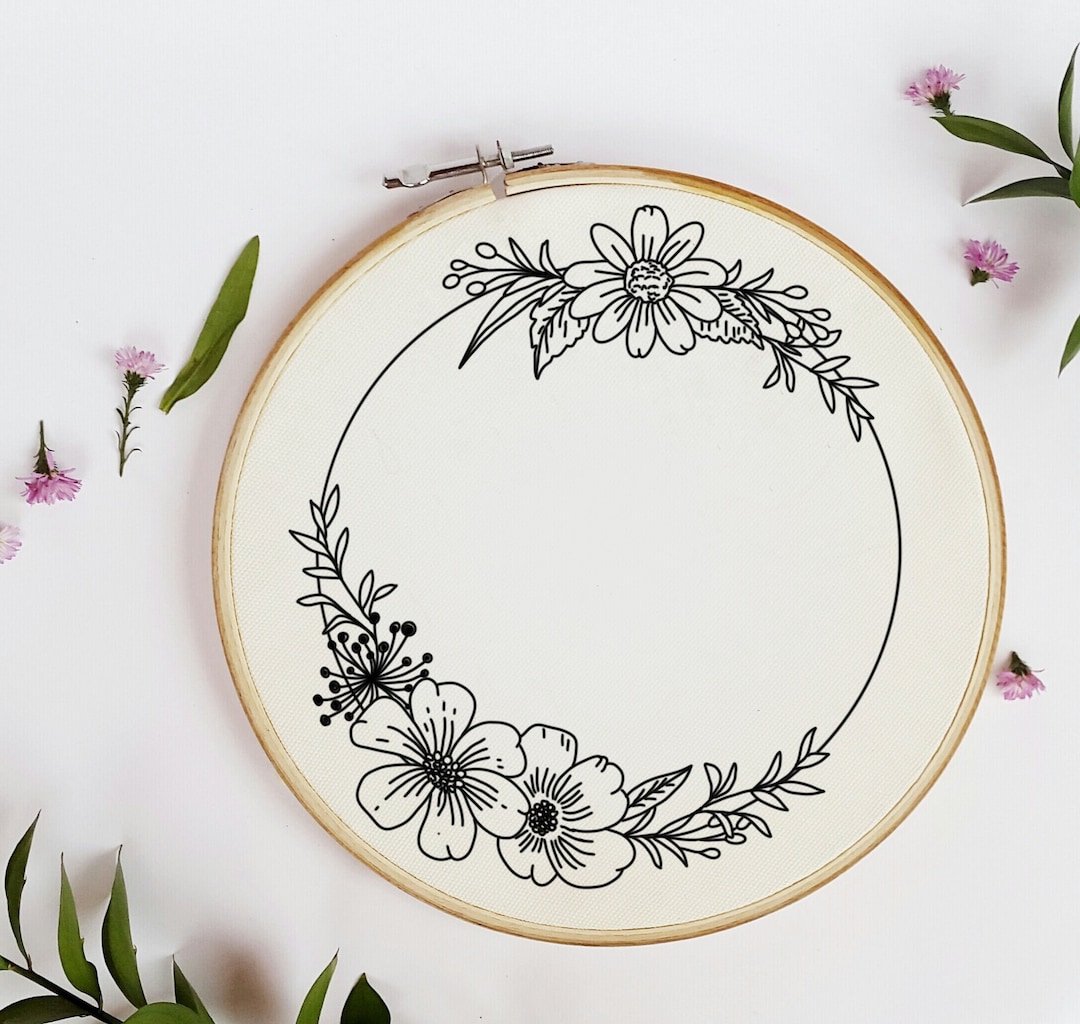 Flower Wreath Embroidery Pattern Flower Pattern Hand Embroidery Pattern ...