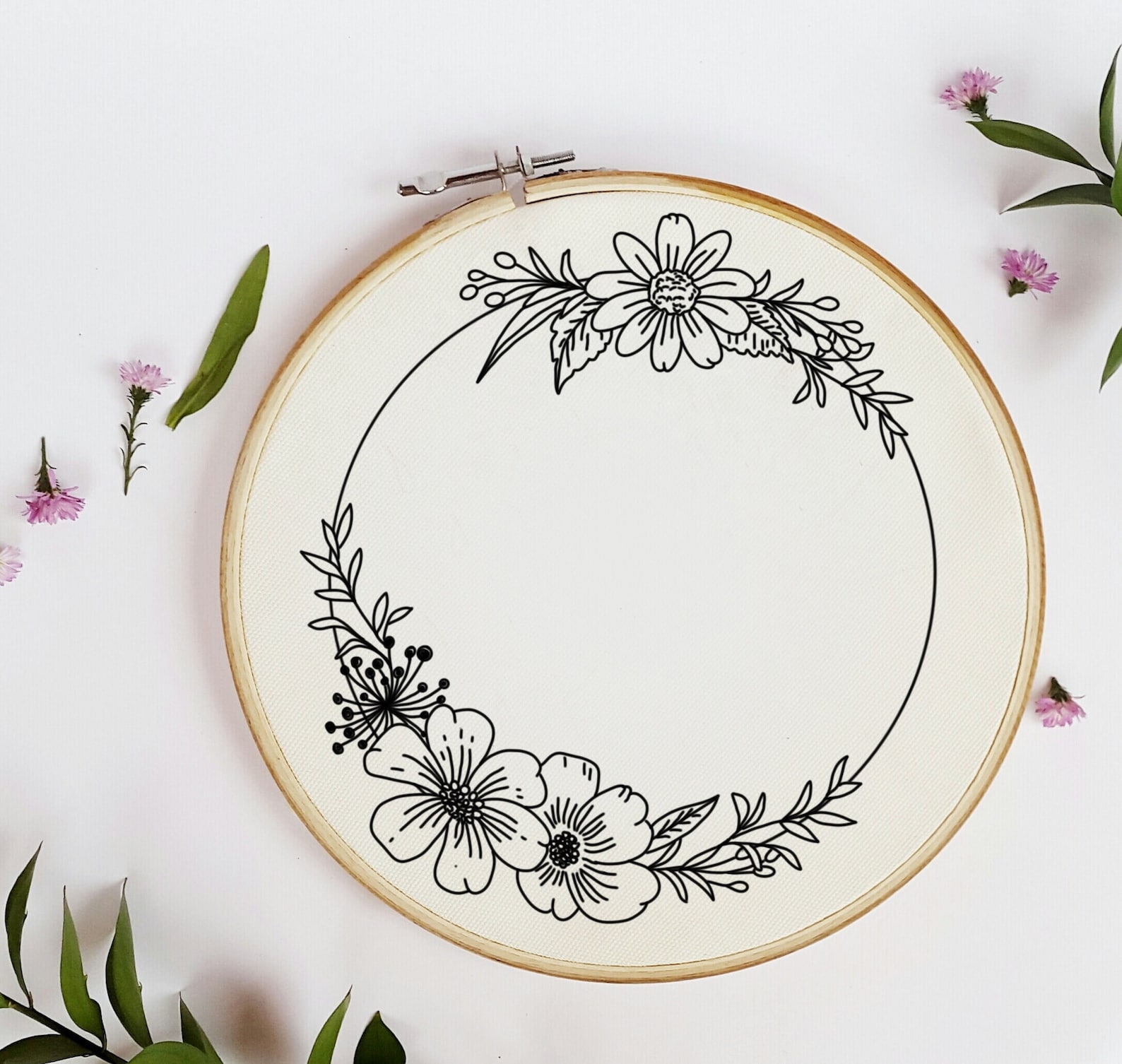 Flower Wreath Embroidery Pattern Flower Pattern Hand Embroidery Pattern ...