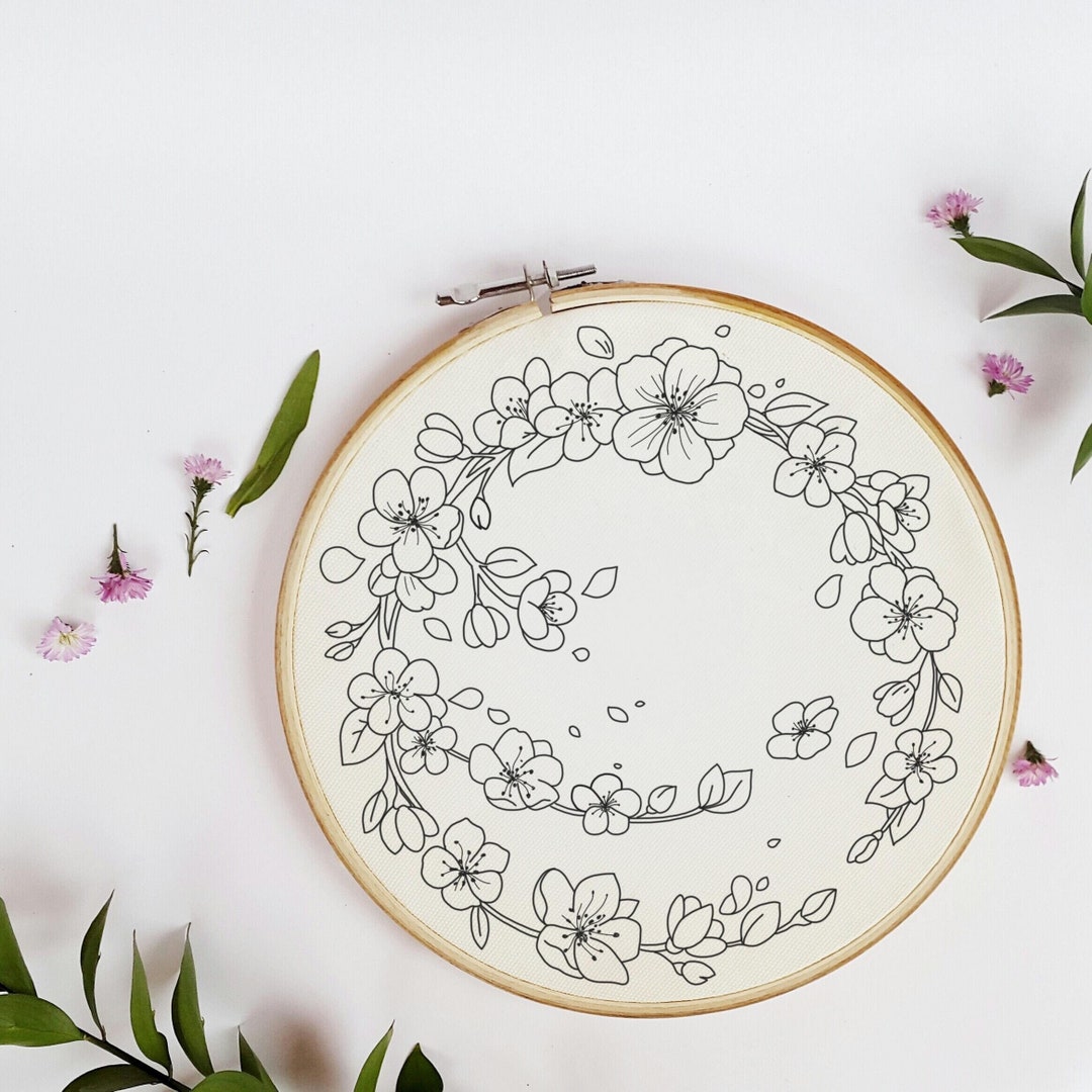 Flower Wreath Embroidery Pattern Flower Pattern Hand Embroidery Pattern ...