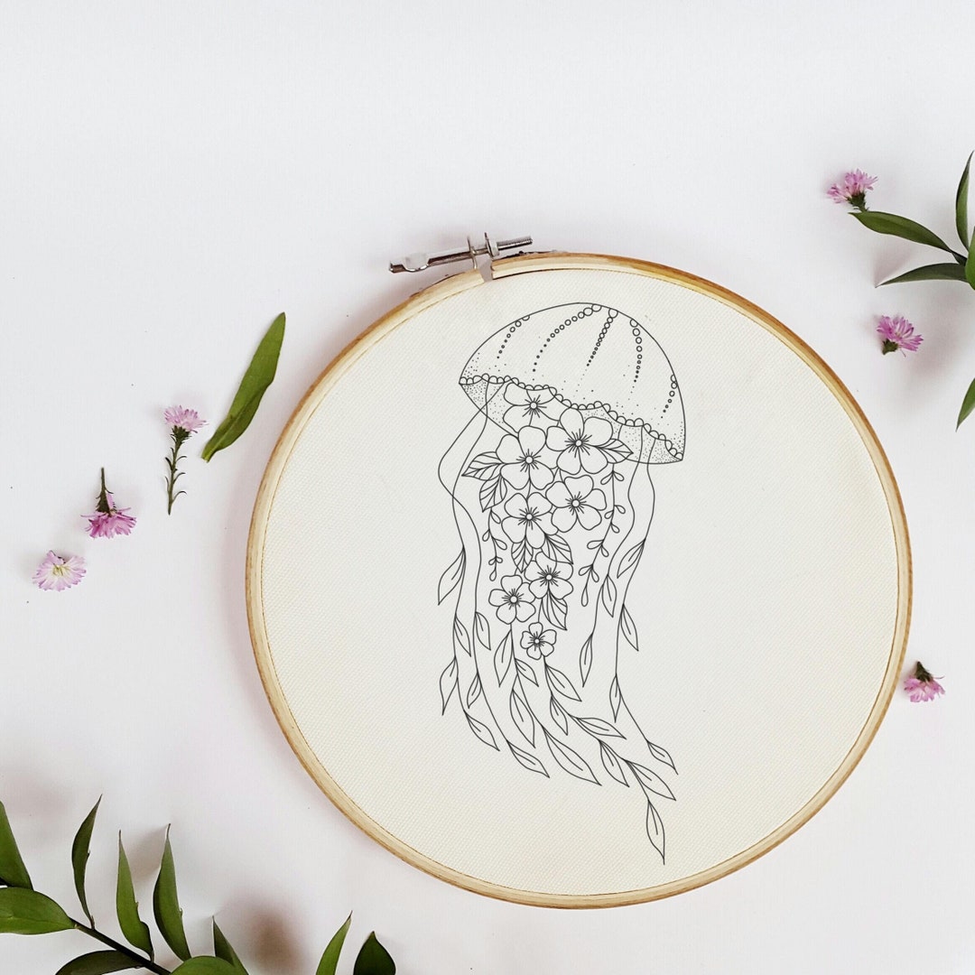 Floral Jellyfish Embroidery Pattern: Ocean Needlepoint Design (PDF ...