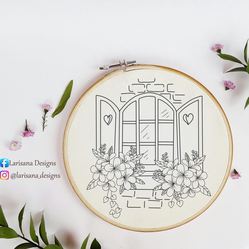 Floral Window Hand Embroidery Pattern: Spring DIY Hoop Art (PDF Pattern ...