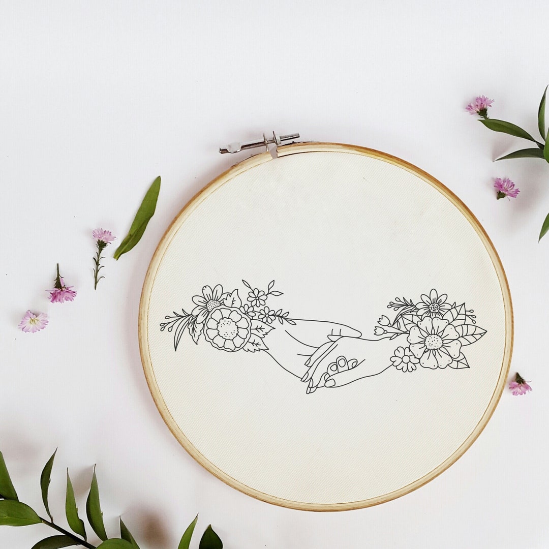 Floral Holding Hands Embroidery Pattern (PDF & JPG) - Etsy