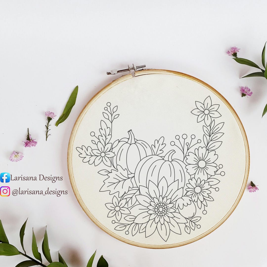 Pumpkin Flower Embroidery Pattern: Fall Design (PDF & JPG) - Etsy