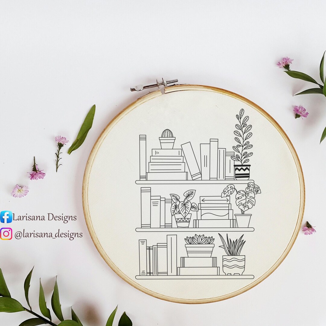 Floral Bookshelf Hand Embroidery Pattern: Book Lover DIY (PDF) - Etsy