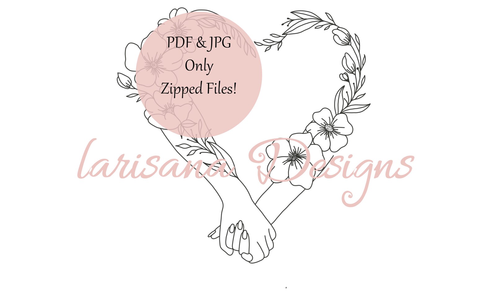 Holding Hands Embroidery Pattern: Floral Heart, Love Design (PDF & JPG ...