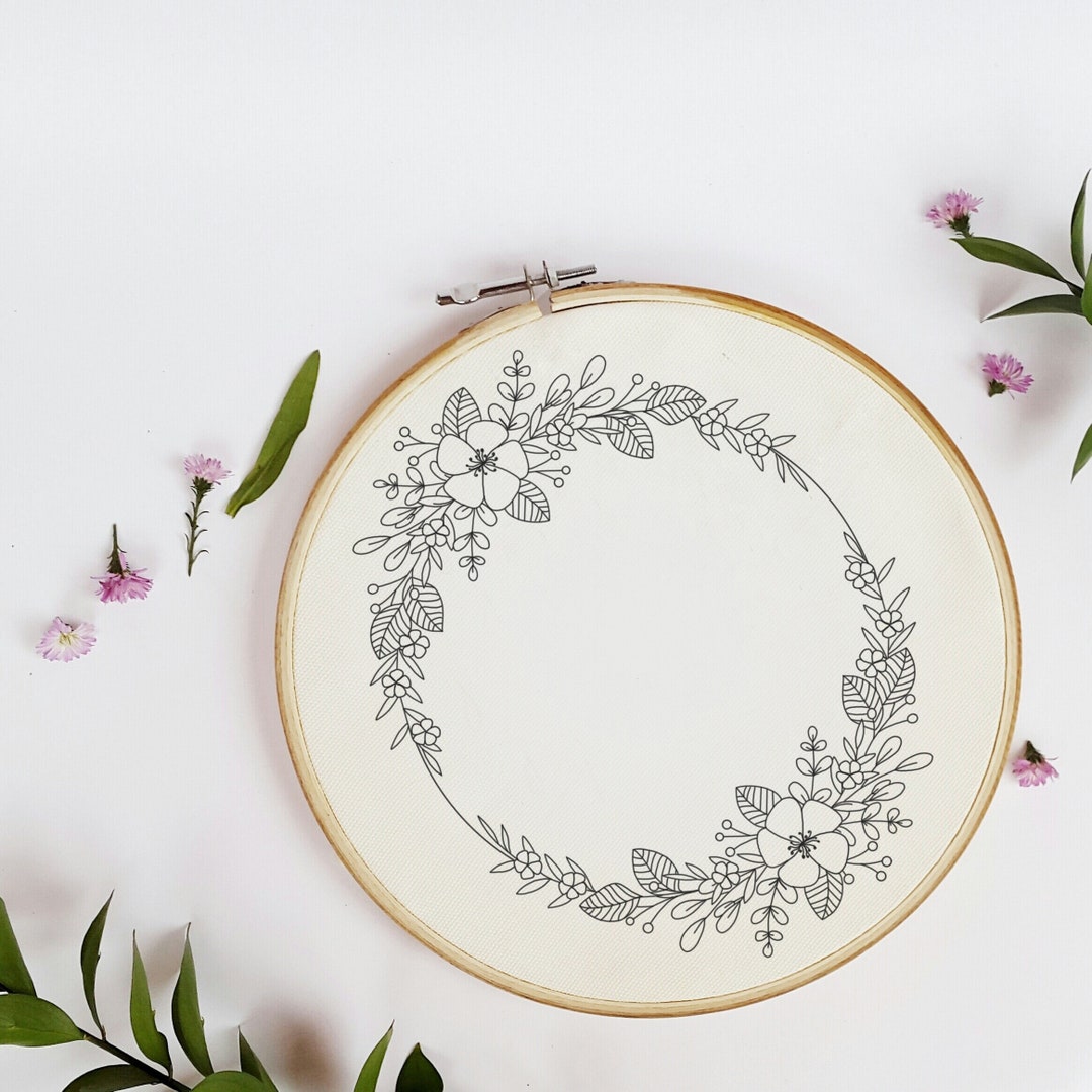 Floral Wreath Embroidery Pattern: Frame Design (PDF Download) - Etsy