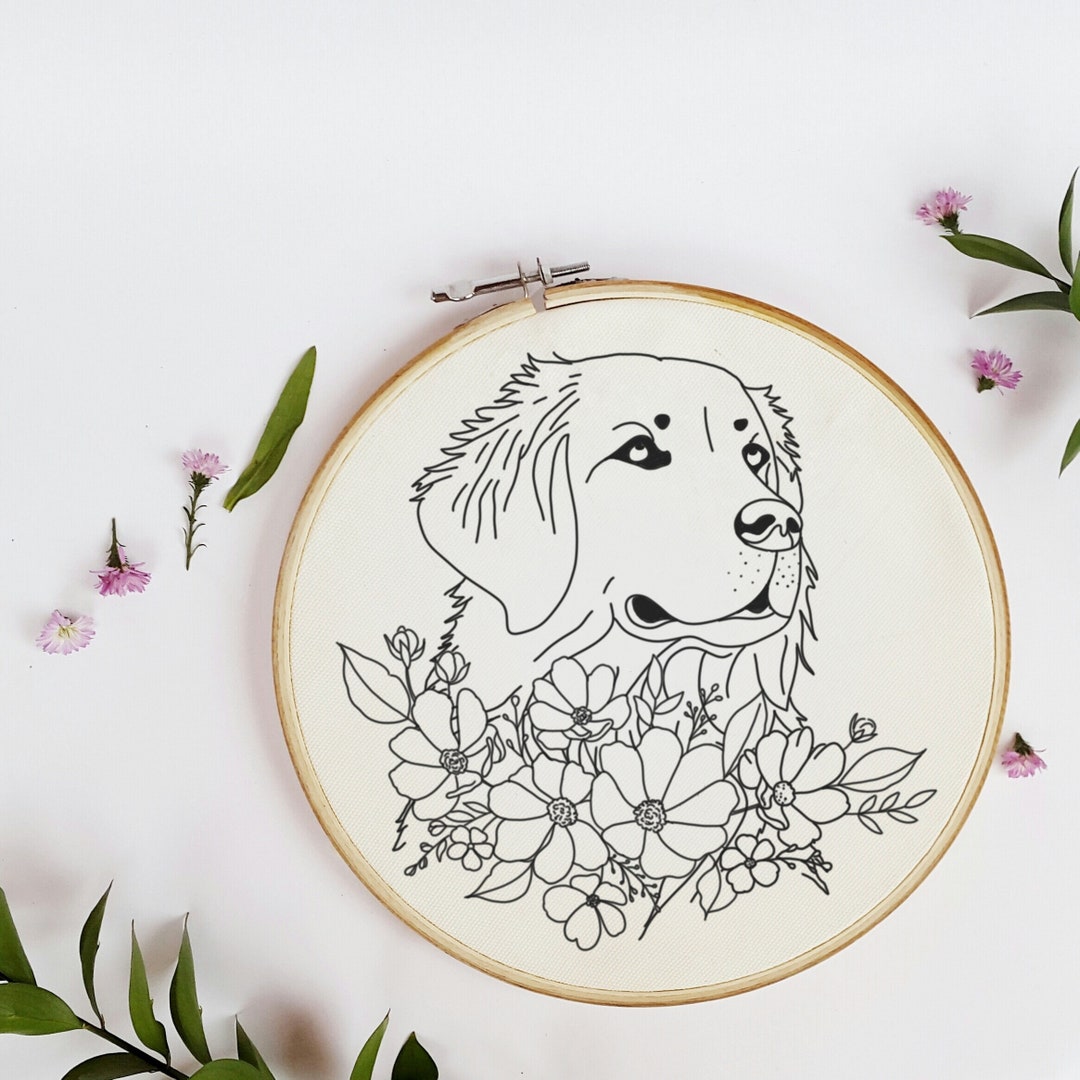 Golden Retriever Embroidery Pattern: Floral Dog Design (PDF & JPG) - Etsy