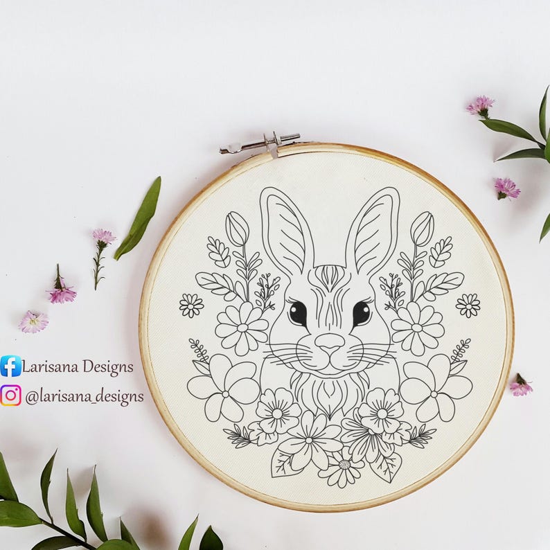 Woodland Rabbit Hand Embroidery Pattern, Rabbit Pattern, Woodland ...