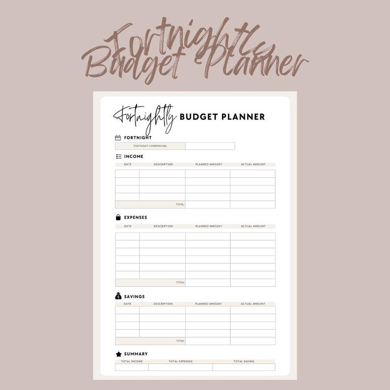 Fortnightly Budget Planner - Etsy