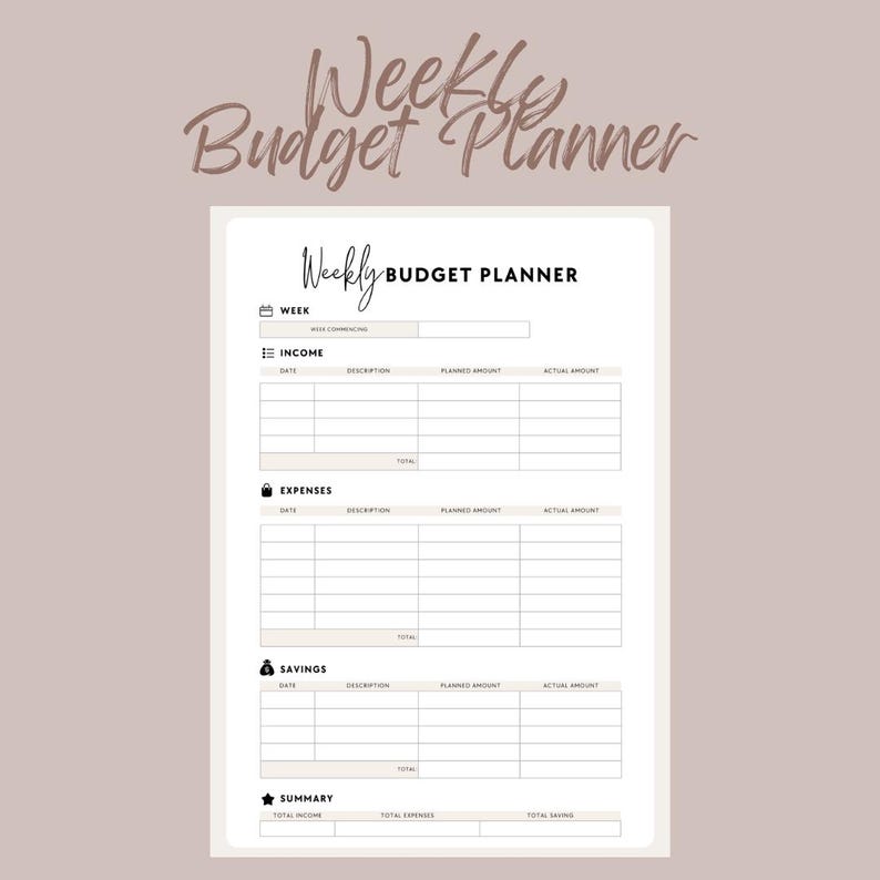 Basic Weekly Budget Planner - Etsy
