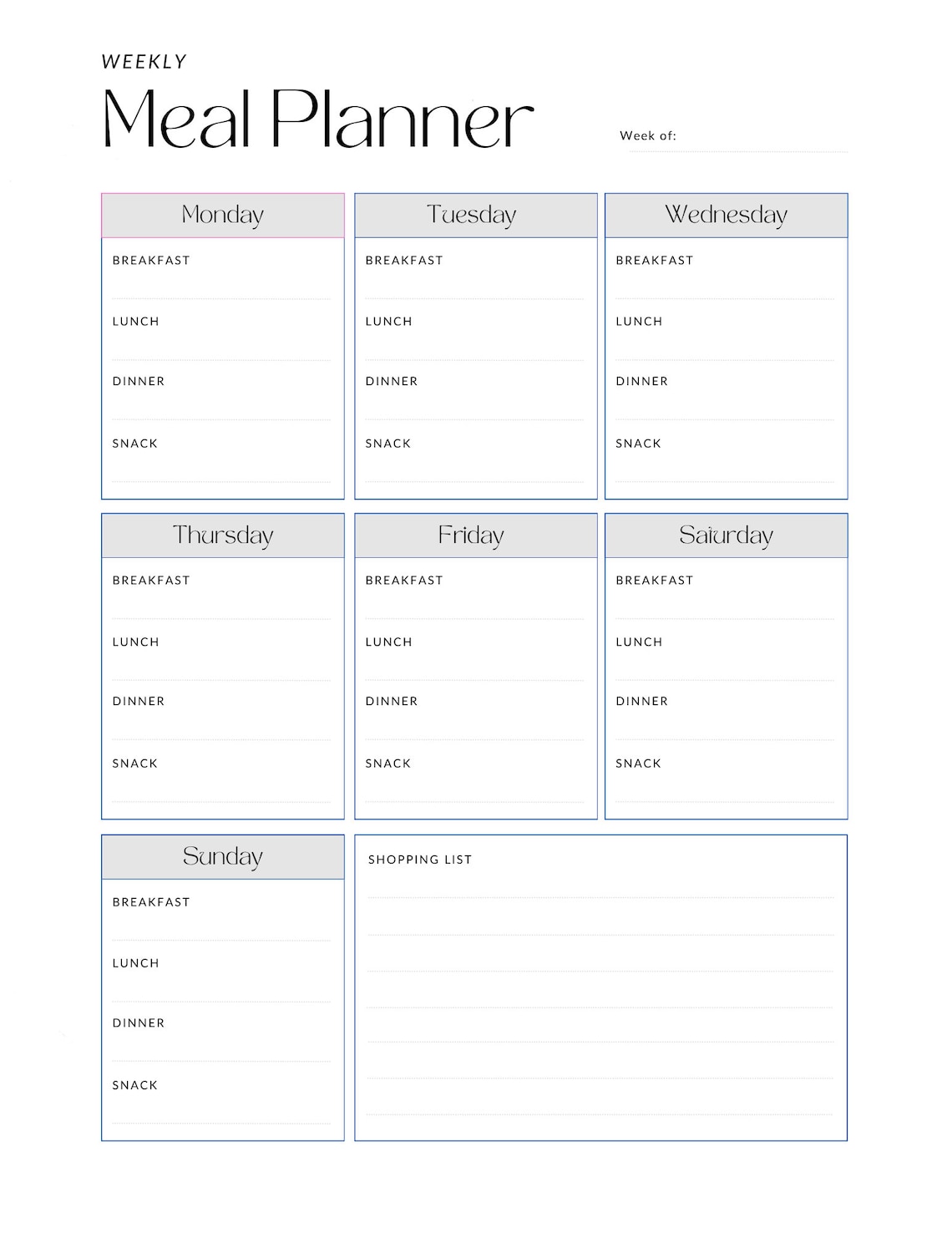 Weekly Meal Planner, Prep, PDF, Downloadable, Fillable, Printable - Etsy
