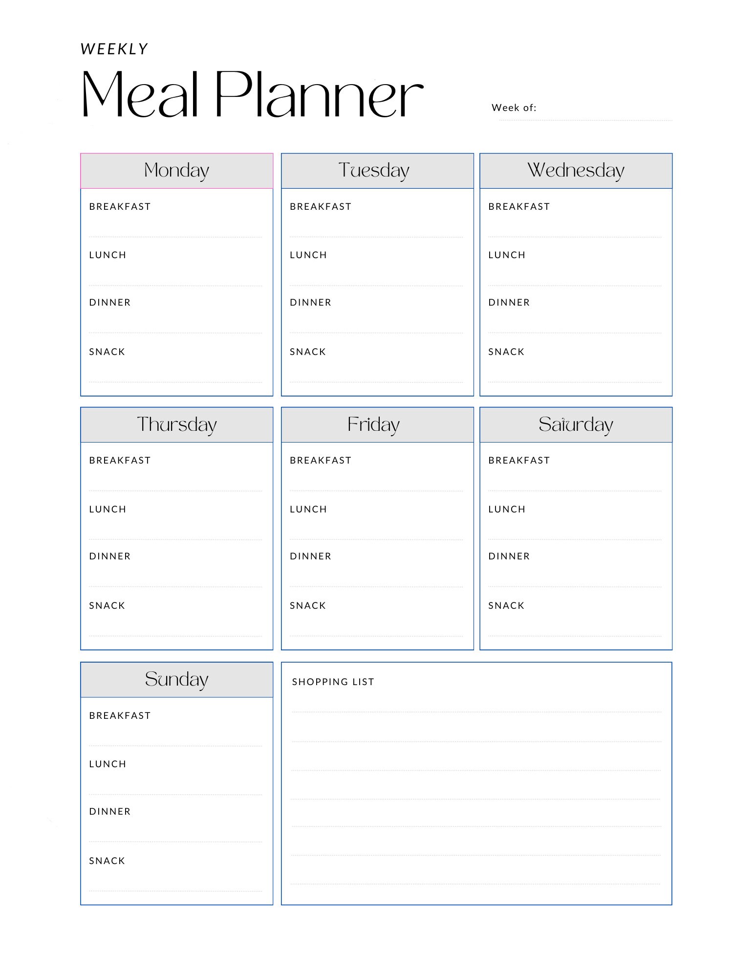 Weekly Meal Planner, Prep, PDF, Downloadable, Fillable, Printable - Etsy