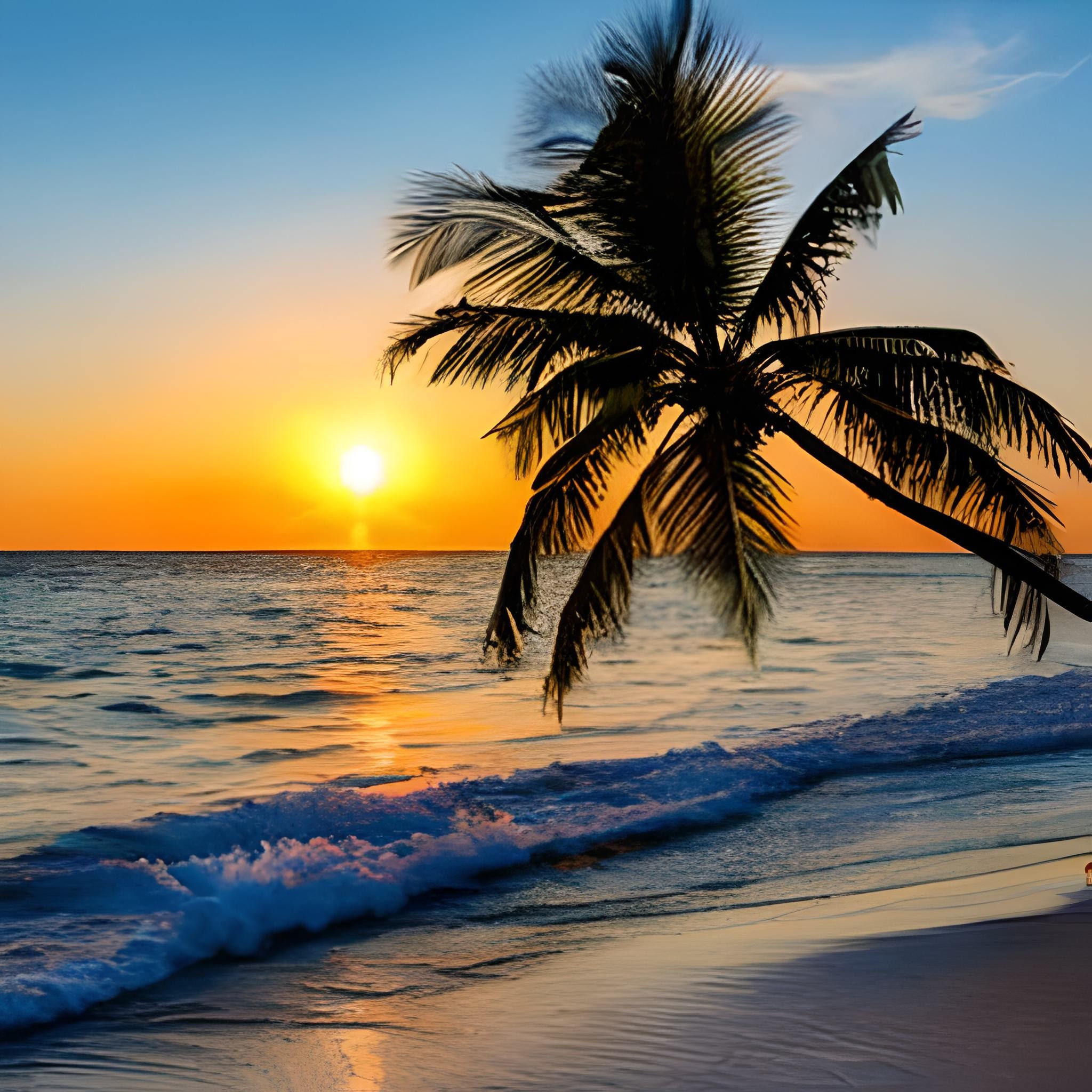 Printable Tropical Beach Sunset Art With Palm Tree, Digital Download ...