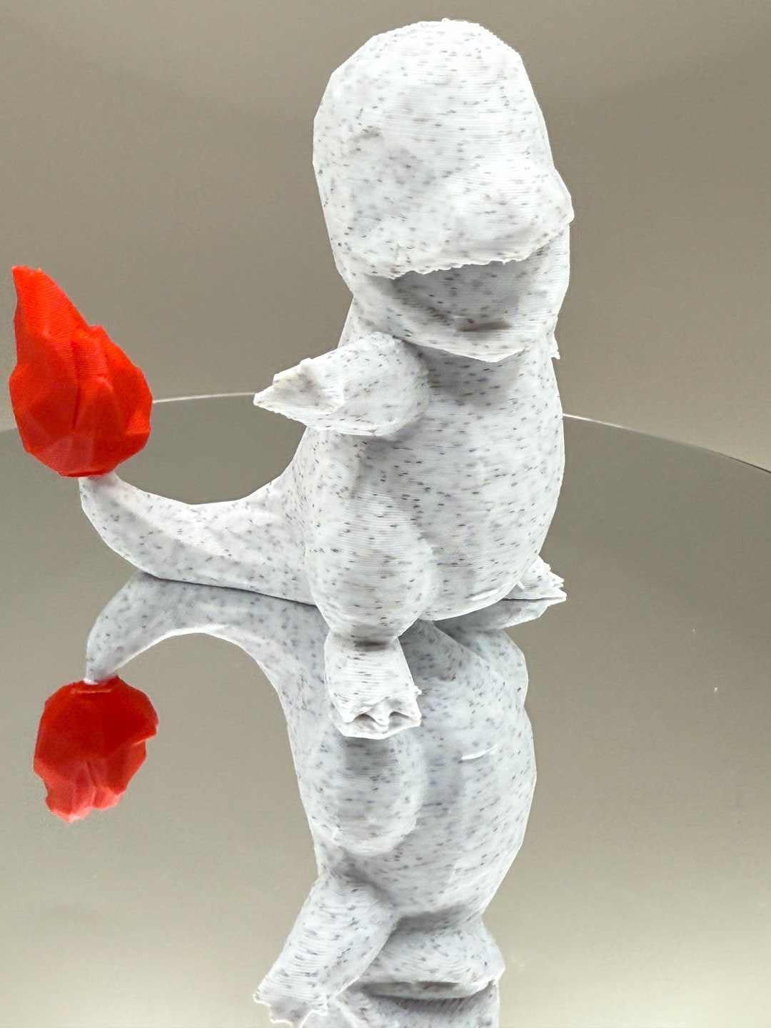 3D Printed Charmander Statue Marbled Finish Statue glossy Flame Decor ...